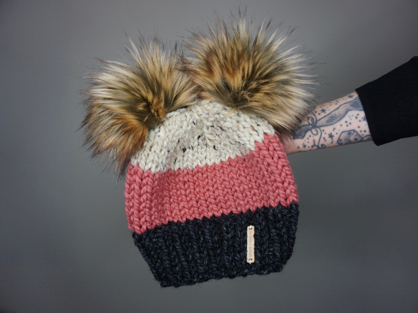 The Aspen Colorblock Double Pom Beanie – Charlie and Luna Co